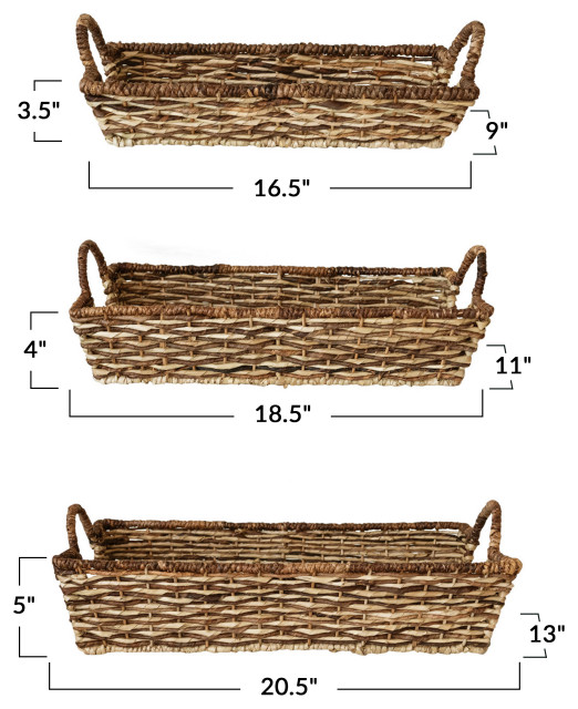 Hand-Woven Buri and Abaca Trays With Handles, Natural and Brown, Set of ...