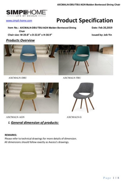 Pemberly Row Modern Solid Wood Dining Chair in Denim Blue Finish ...