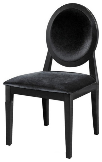 Fabric Dining Chair with Oval Shaped Backrest, Set of2, Black ...