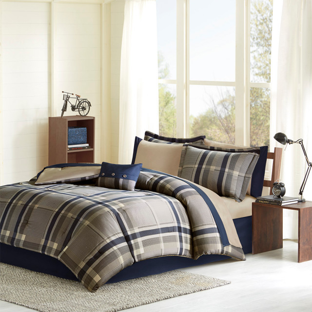 Intelligent Design Robbie Plaid Comforter Set With Bed Sheets, Navy ...