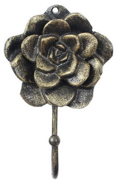 Rustic Gold Cast Iron Decorative Rose Hook 7" - Transitional - Wall ...