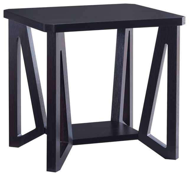 Wooden End Table with Open Bottom Shelf and Geometric Base, Dark Gray ...