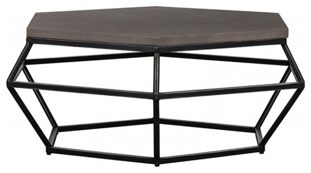 Stacy Modern Concrete and Black Metal Coffee Table - Industrial ...
