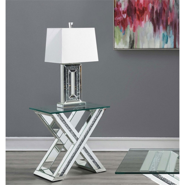Coaster Bonnie X-base Rectangle Contemporary Glass Top End Table in ...