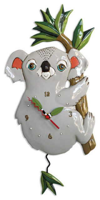 Allen Designs Koolah Koala on Bamboo Branch Pendulum Wall Clock Battery ...