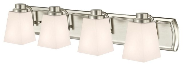 4-Light Bath Vanity Light, Square White Glass, Chrome - Transitional ...