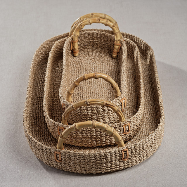 Timor Multipurpose Abaca Tray with Bamboo Handles, Large - Asian ...