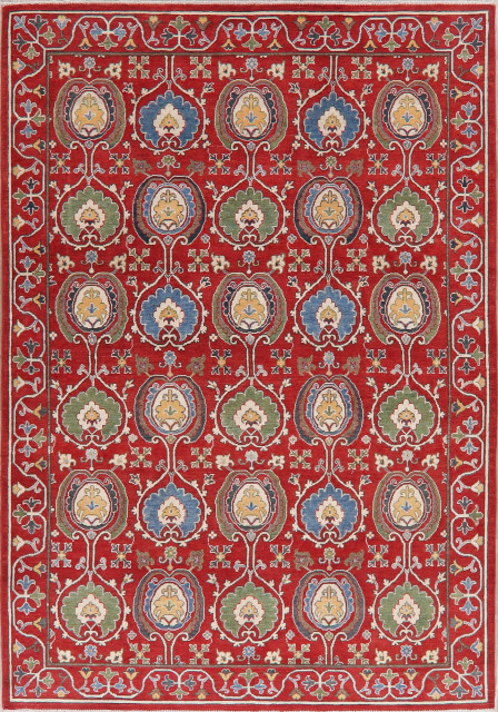Damask Pakistani Traditional Oriental Hand Made Kazak Area Rug, Red, 9 ...