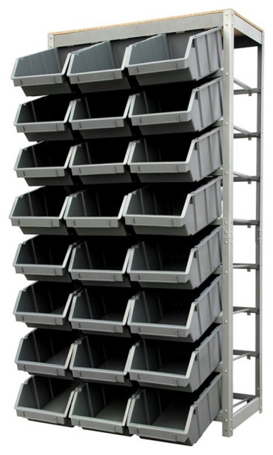 King's Rack 8-Tier Metal Organizer Shelving Rack with 24 Bins in Gray ...