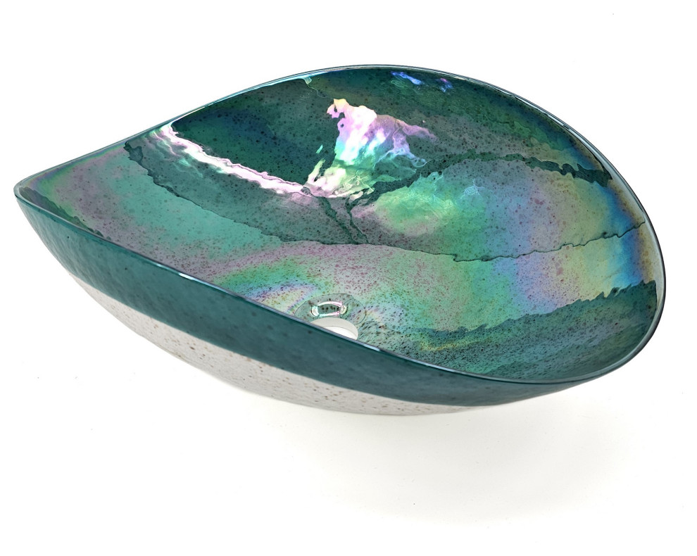 19" Murano Vessel Seashell Pattern Bathroom Sink Green - Contemporary ...