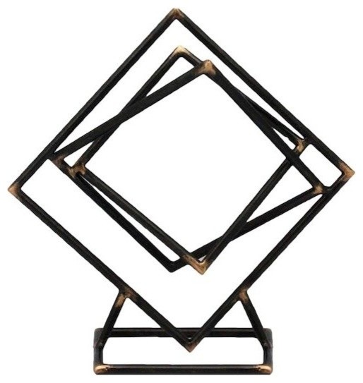 Tangled Squares Abstract Sculpture on Square Base, Gray, Small ...