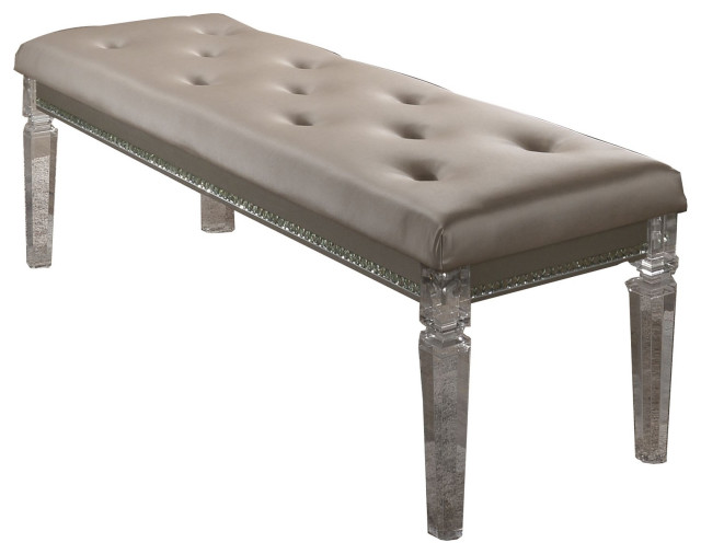 Leatherette Tufted Bench With Tapered Acrylic Leg Support, Beige And ...