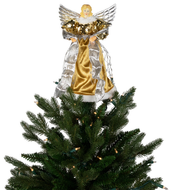 12" Metallic Bronze Sequined Angel Christmas Tree Topper Unlit - Modern ...