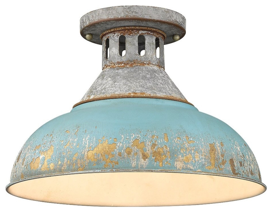 Vintage 1-Light Semi-Flush Mount in Aged Galvanized Steel Shade in ...