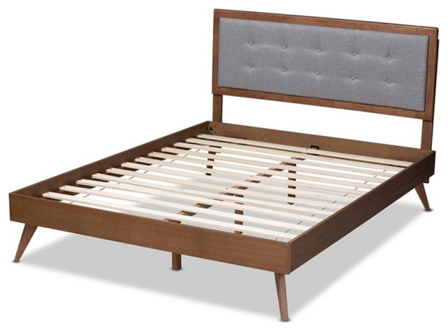Baxton Studio Ines Mid-Century Wood and Fabric Queen Platform Bed ...