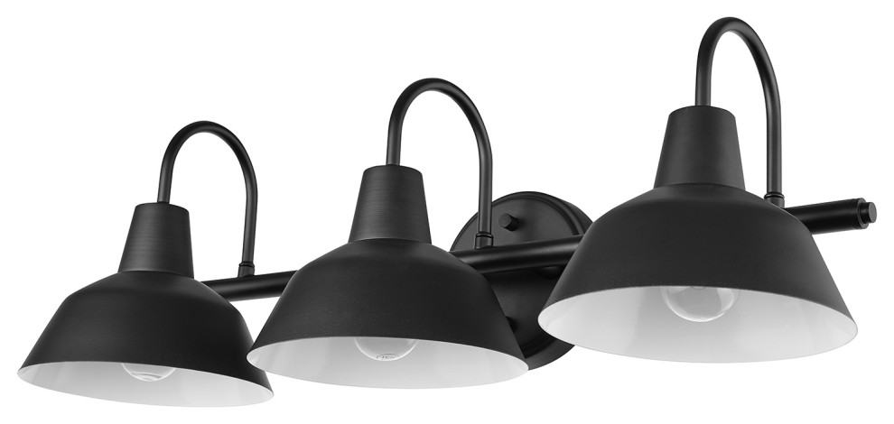 Barnyard 3-Light Matte Black Vanity Light with White Interior Shades ...