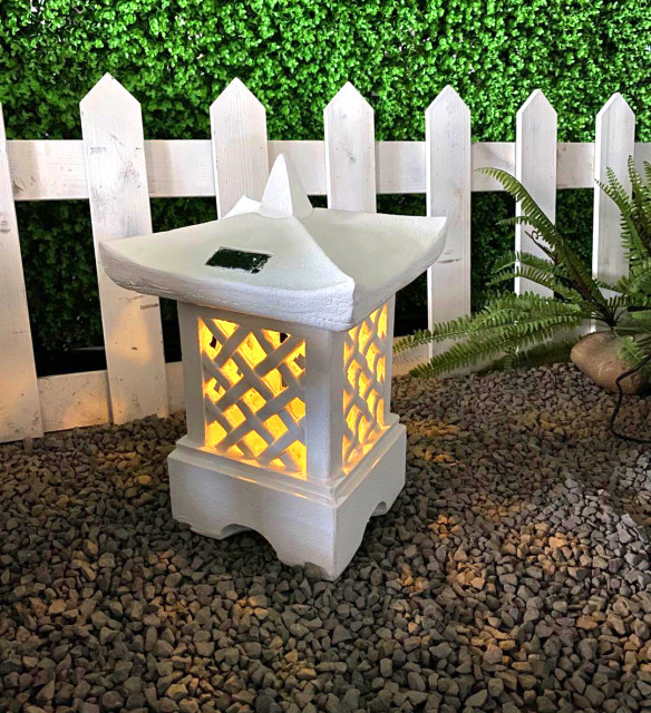 16" White Pagoda W/Solar Light - Asian - Garden Statues And Yard Art ...
