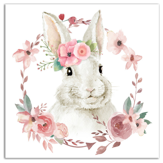 Floral Bunny 16x16 Canvas Wall Art, 16x16 - Contemporary - Prints And ...