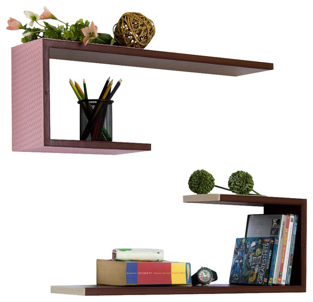 Exquisite Grid Crutch-Shaped Leather Wall Shelf / Floating Shelf (Set ...