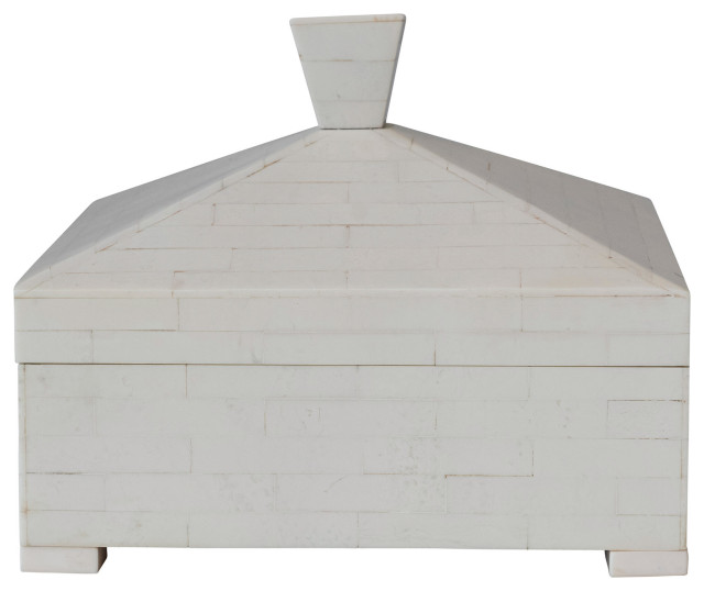 Decorative Storage Box with Pyramid Lid and Knob, Ivory - Farmhouse ...
