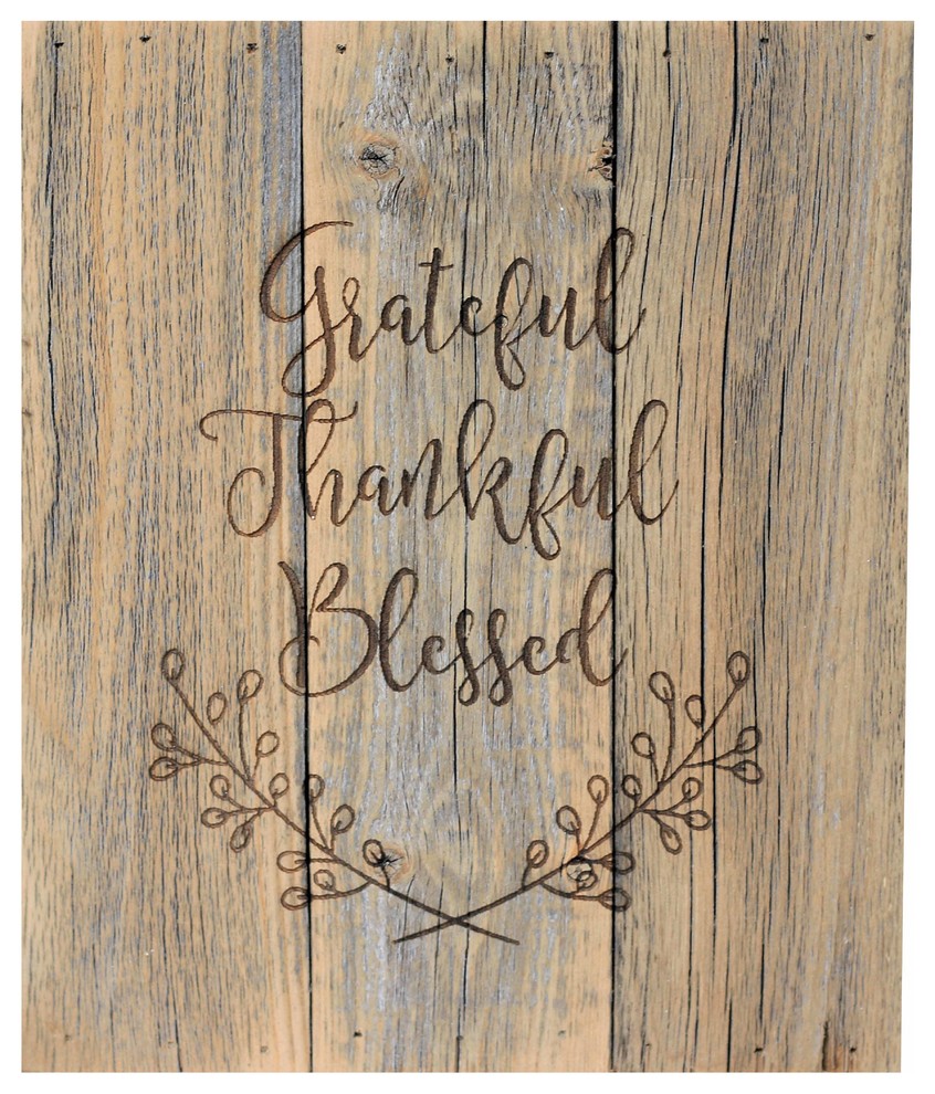 Grateful Thankful Blessed Sign, Natural - Farmhouse - Prints And ...