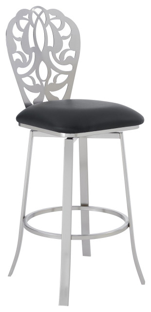 Unique Bar Stool, Brushed Stainless Steel Frame & Black PU Seat With ...