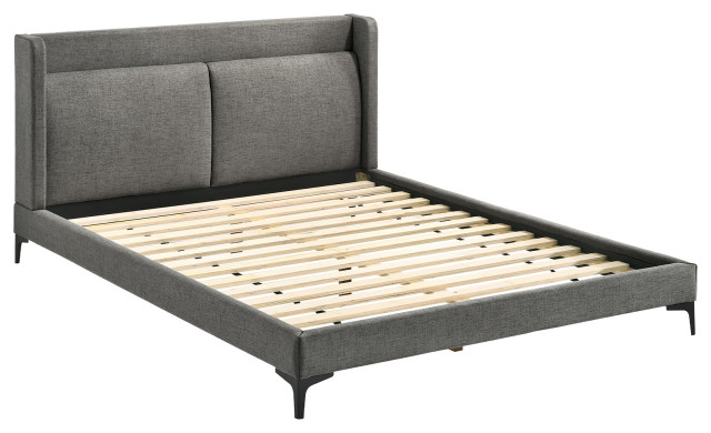 Legend Gray Fabric Queen Platform Bed with Black Metal Legs ...