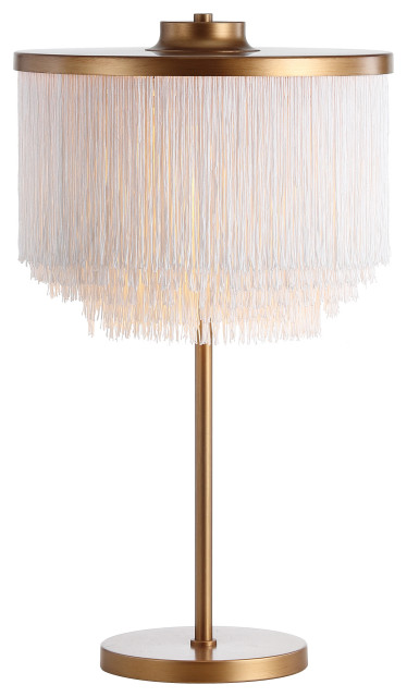 Coco 27.5" Fringed and Metal LED Table Lamp, Gold and White ...