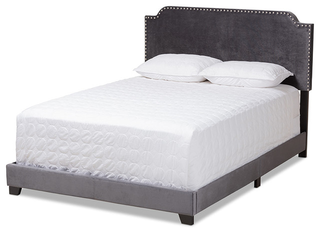 Darcy Luxe and Glamour Dark Grey Velvet Upholstered Full Size Bed ...