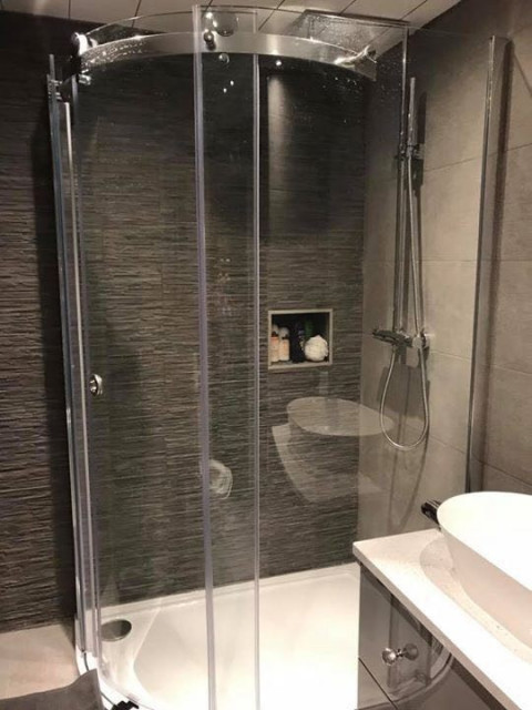 En suite tiled walls with recess & tiled floor - Modern - Bathroom - by ...