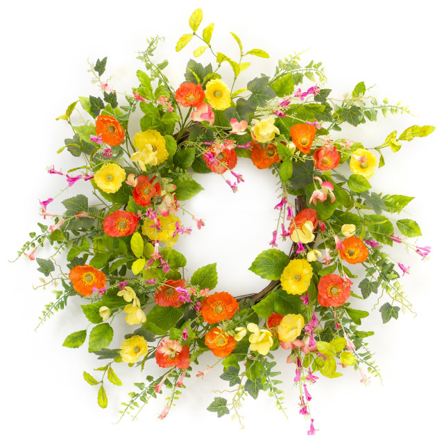 Poppy Wreath 24"D Polyester - Transitional - Wreaths And Garlands - by ...