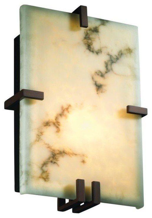 Clips Rectangle Wall Sconce in Dark Bronze With Faux Alabaster Resin ...