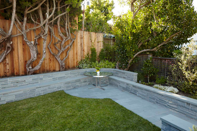 Curved bluestone seat wall - Contemporary - Exterior - San Francisco ...