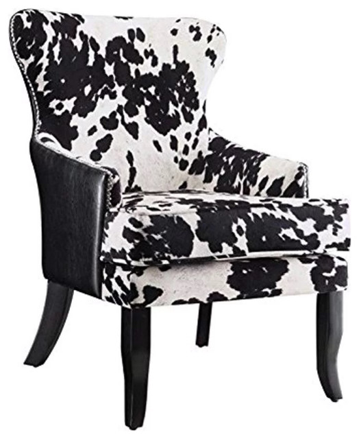Farmhouse Wingback Accent Chair with Black and White Cowhide Print ...