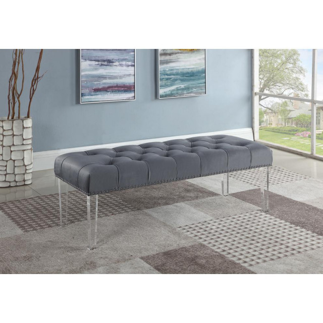 Suede Upholstered Tufted Bench With Acrylic Legs - Contemporary ...