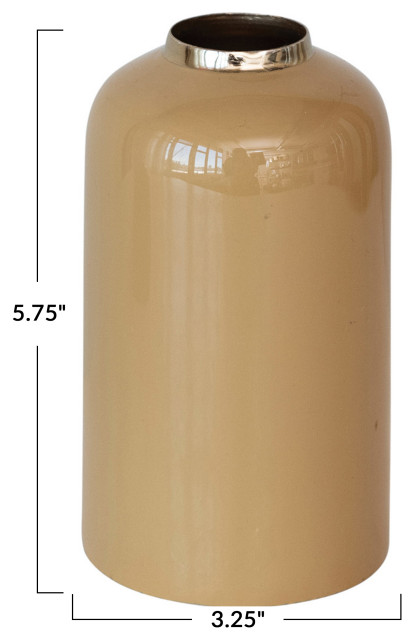 Enameled Metal Vase With Shiny Rim and Interior, Tan and Gold ...