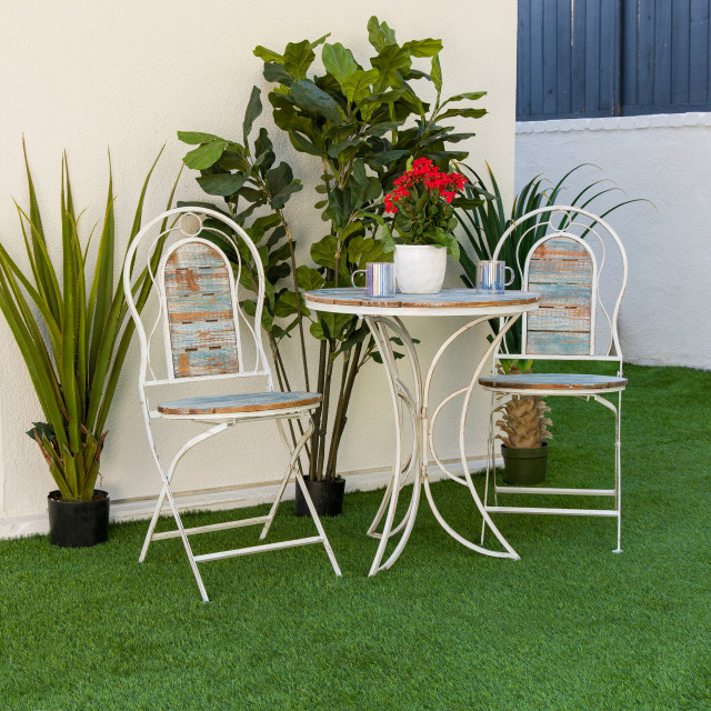 Alpine Patio Garden Table and Two Chairs Bistro Set, 28" - Farmhouse ...