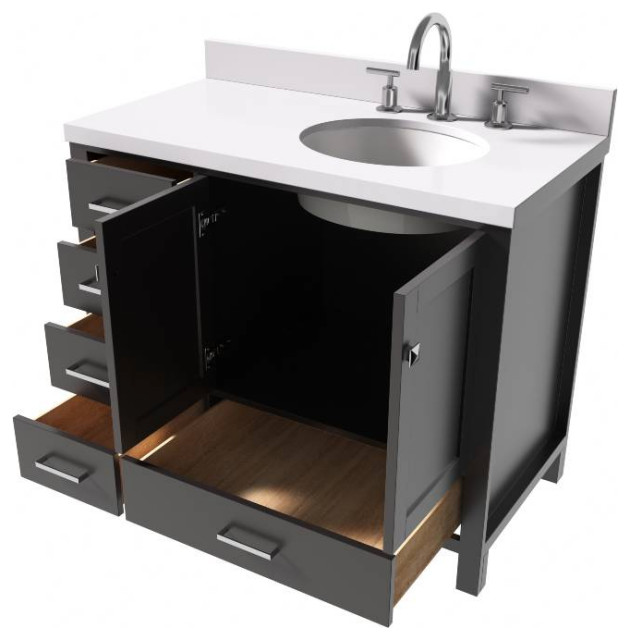 Cambridge Espresso 43" Oval Sink Vanity With White Quartz Top ...