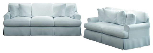 Horizon 2PC Slipcovered Sofa Loveseat Set Ocean Blue Washable ...