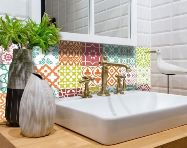 7" X 7" Muted Brights Mosaic Peel and Stick Removable Tiles ...