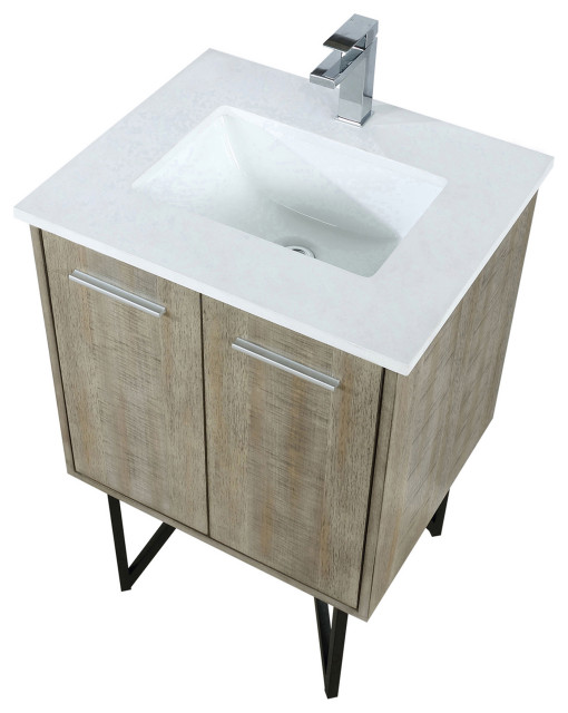 24" Rustic Acacia White Quartz Top, White Square Sink, and Monte Chrome ...