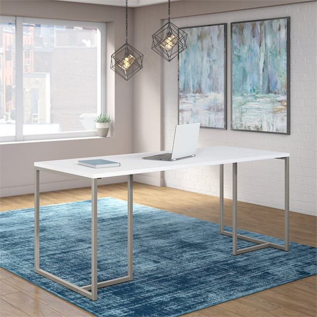 Pemberly Row 72" Engineered Wood Table Desk with Metal Base in White ...