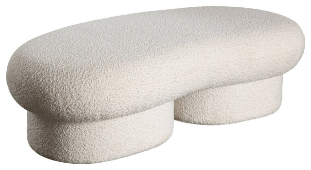 Wave Curved Accent Bench in Ivory Boucle Fabric by Diamond Sofa ...