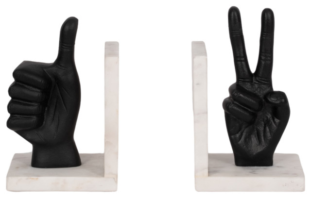2-Piece Set Hand Sign Bookends, Black - Contemporary - Bookends - by ...