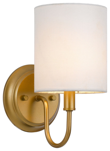 Aria Gold Single-Light Wall Sconce, Gold Finish, White Linen Shade ...