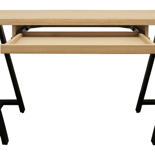 60" Ivory And Black Oak Solid Wood Executive Desk - Industrial - Desks ...