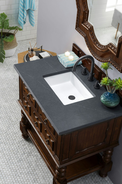 Castilian 36" Single Vanity, Aged Cognac, w/ 3 CM Charcoal Soapstone ...
