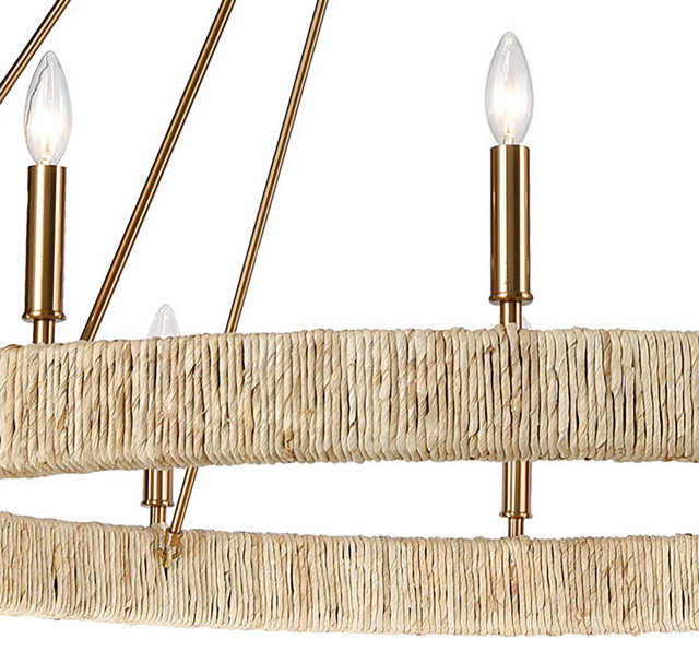 Abaca 12-Light Chandelier, Satin Brass With Abaca Rope Accents - Beach ...