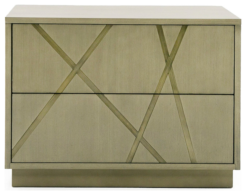 Nixa Modern Wide Birch, Brushed Bronze Nightstand - Transitional ...