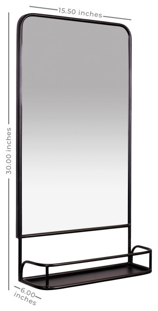 Black Rectangular Wall Mirror With Shelf - Transitional - Bathroom ...